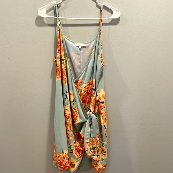 Olivaceous | Dresses | Powder Blue Mini Wrap Dress With Flower Print ...